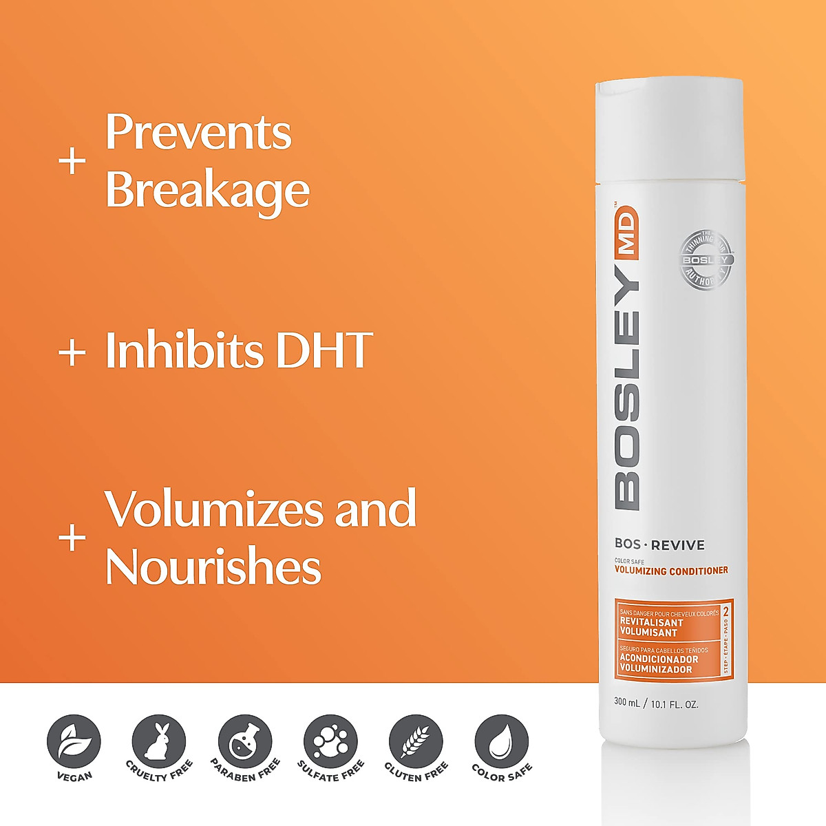 BosleyMD BosRevive Volumizing Conditioner for Noticeably Thinning and Color/Chemically-Treated Hair, 10.1 fl oz.