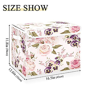 Kigai Collapsible Flowers in Bloom Storage Basket with Lids and Handles,Storage Bins for Shelves Closet Bedroom,Office Storage