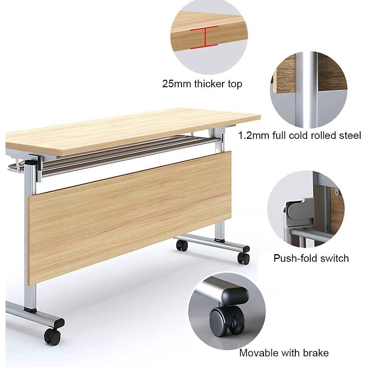 Foldable Conference Table, Meeting Tables Set of 3 Modern Wooden Office Folding Flip Top Mobile Training Table with Silent Wheels,Rounded Corner for Office,Meeting Room,Classroom (120 * 40 * 75)