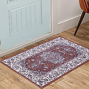 CAROMIO Entryway Small Area Rug Waterproof Non-Shedding Medallion Area Rug Low-Pile Distressed Carpet Machine Washable Rug for Hallway Dining Room, 2' x 3' Red