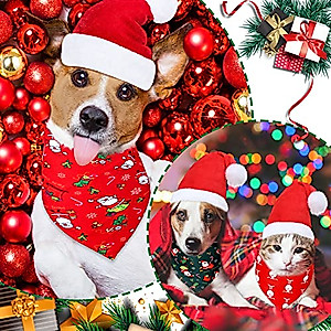 Christmas Dog Bandanas Hat Set 4 Pieces Christmas Dog Bandana Adjustable Pet Triangle Scarf and 2 Pieces Pet Santa Hat Dog Christmas Hat for Pets Dogs Cats Christmas Costumes (Vivid Patterns, Medium)