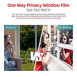 One Way Privacy Window Film Sun Blocking, Heat Blocking Window Tint for Home See Out But Not in, Static Cling & Anti UV, Black-Silver,17.5 Inch x 78.74 Inch