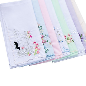 Assorted Ladies Novetly Embroidered Cotton Soft Handkerchiefs Scalloped Hankies 6PCS