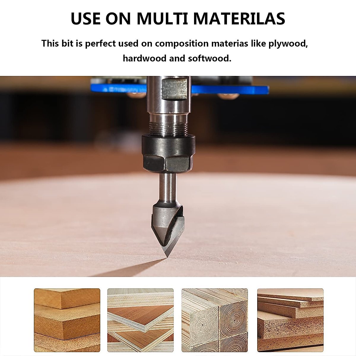 SpeTool V-Groove Carbide Router Bit 90 Deg Chamfer Bits for CNC Woodword 1/2in Cutting Diameter with 1/4in Shank