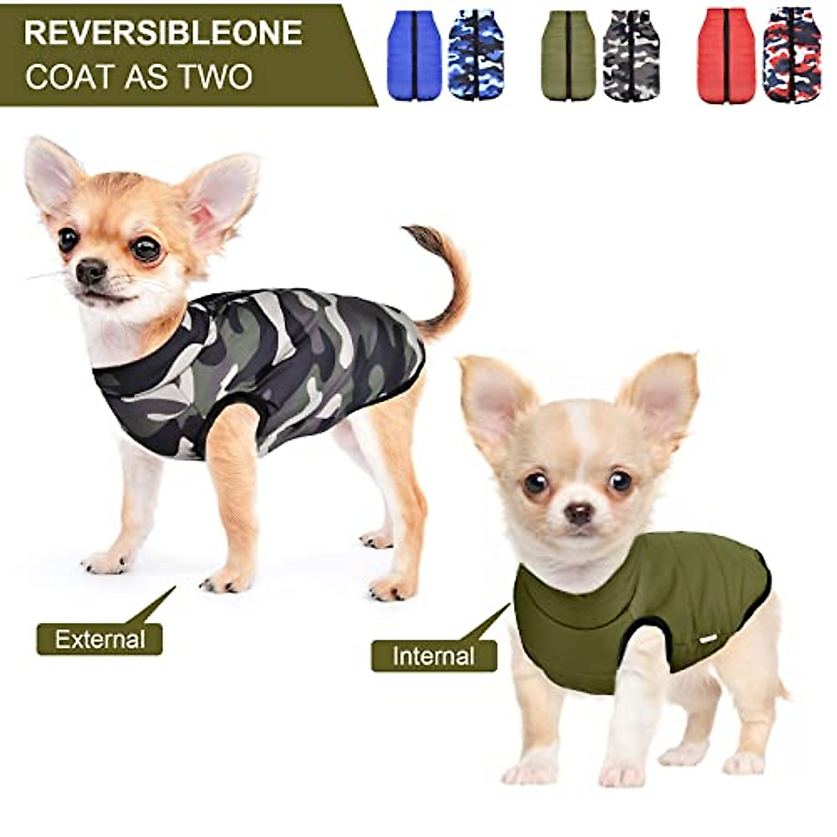 Dog Winter Jacket with Leash Hook Fleece Dog Coats for Small Medium Dogs Cold Weather Puppy Clothes Outfit Apparel Windproof Color Stitching Cotton Pet Vest Clothing for Cats (Green 3, X-Small)