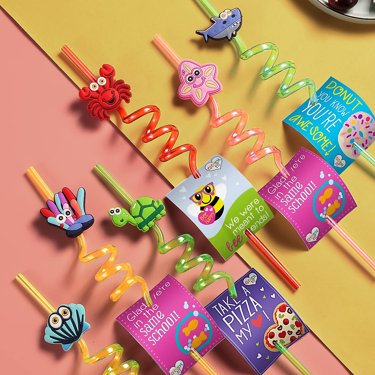 24 Under the Sea Party Favors Sea Creature Animal Drinking Straws Goodie Gifts for Kids Ocean Birthday Party Supplies, Under the Sea Party Supplies with 2 PCS Cleaning Brushes