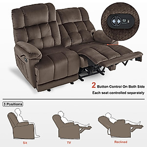 MCombo 58.7" Power Loveseat Recliner, Electric Reclining Loveseat Sofa with Heat and Massage, USB Charge Port for Living Room 6237 (Dark Brown, Loveseat Recliner)