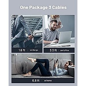 INIU USB C Cable, [3 Pack] 3.1A QC Fast Charging USB Type C Cable, Braided (1.6+3.3+6.6ft) USB-C Phone Charger Cables for Samsung Galaxy S21 S20 S10 Plus Note 10 LG Google Pixel OnePlus Huawei etc