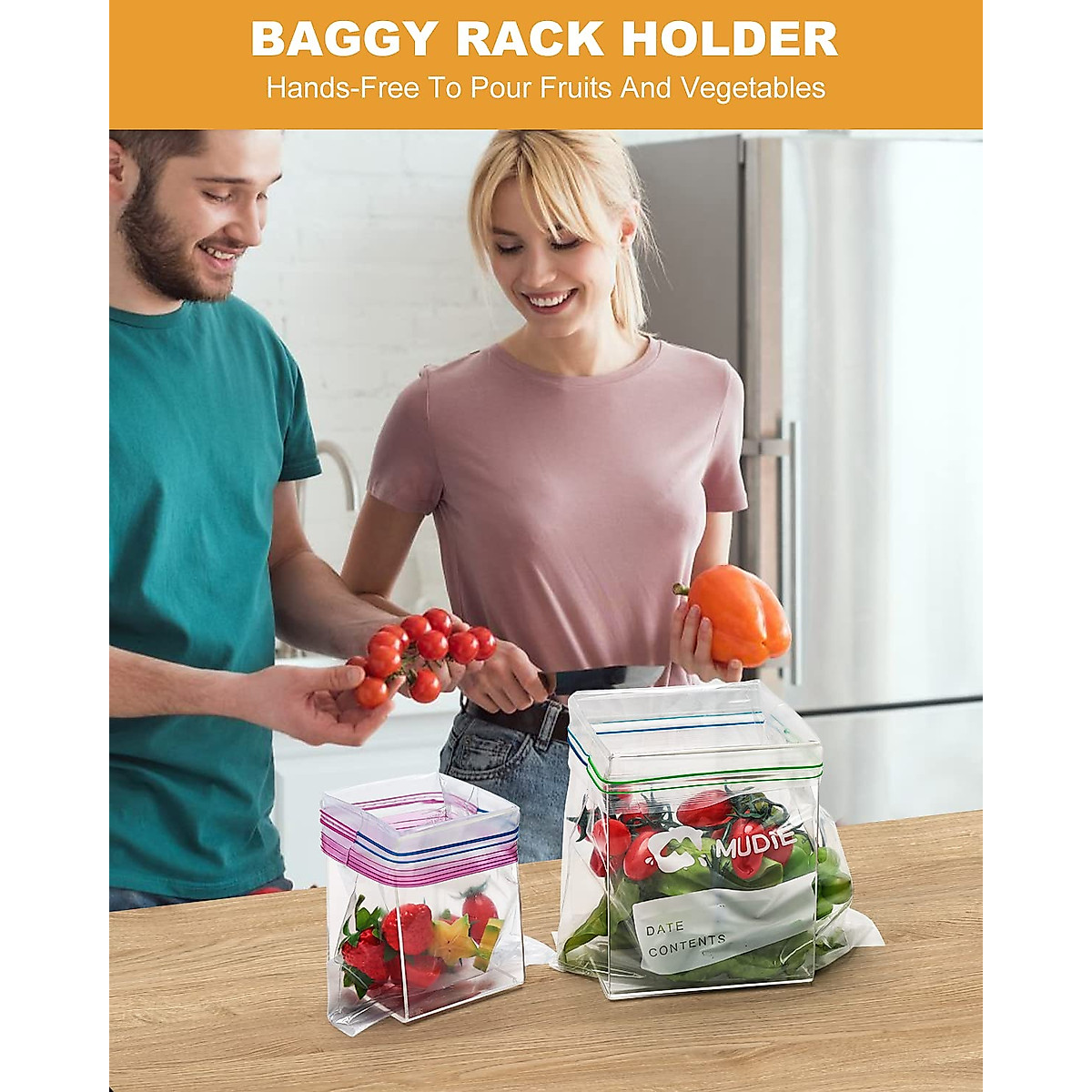 SOGUAOLO Ziplock Bag Holder,Baggy Rack Holder for Food Prep Bag,Food Storage Bag Stand,Hands-Free to Pour Leftovers,Filling Zip Lock Freezer Bag Stand,Comes with both Quart & Gallon Sizes (2 Pack)