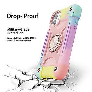 MARKILL Compatible with iPhone 11 Case 6.1 Inch with 360°Rotate Ring Stand, Military Grade Drop Protection Full Body Rugged Heavy Duty Case 3 in 1 Protective Cover (Rainbow Pink)