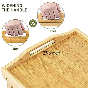 Mayyol Breakfast Bed Tray for Eating - Raised Food Table Up to 9.5" on Lap Sofa - Adjustable Bamboo Serving Tray - Portable Snack Platter with Folding Legs Ideal for Bedroom Picnic