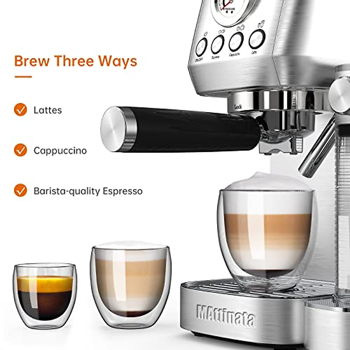 MAttinata Cappuccino Machine and Espresso Machine, 20 Bar Stainless Steel Latte Maker and Espresso Machine for Home with Automatic Milk Frothing System