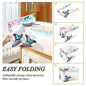 Storage Bins with Lids Foldable Storage Baskets Storage Cubes Collapsible Closet Organizer Containers with Cover Japanese Butterfly Zen and Sakura Blossoms for Home Office Organizer Closet, Shelves, T