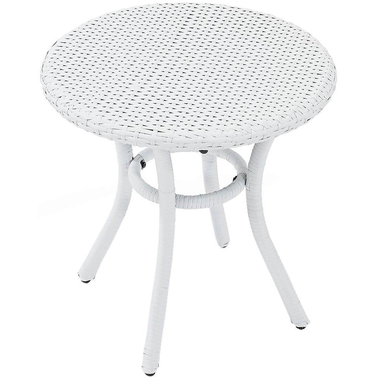 Crosley Furniture Palm Harbor All Weather Rattan Wicker Round Outdoor Side Table for Patio, Deck, Porch, White