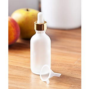 JUVITUS 2 oz Frosted Clear Glass Boston Round Bottle with Gold Metal and Glass Dropper (12 pack) + Funnel