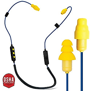 Plugfones Liberate 2.0 Wireless Bluetooth In-Ear Earplug Earbuds- Noise Reduction Headphones with Noise Isolating Mic and Controls (Blue & Yellow)