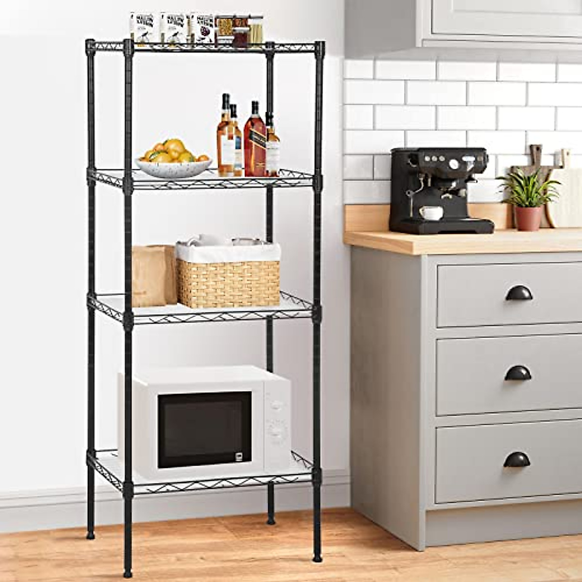 YYkokocat 4-Tier Wire Shelving Unit 44" H x 18L x 12D Metal Shelves for Storage with Shelf Liners Adjustable Small Storage Rack Shelf Organizer for Closet Pantry Kitchen, 600Lb Capacity, Black