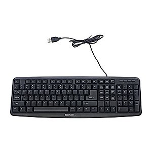 Verbatim Slimline Wired Keyboard USB Plug-and-Play Numeric Keypad Adjustable Tilt Legs Corded Full-Size Computer Keyboard Compatible with PC, Laptop - Frustration Free Packaging Black 99201