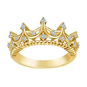 AFFY Round Shape White Cubic Zirconia Womens Crown Ring 14k Yellow Gold Over Sterling Silver Ring Size-8