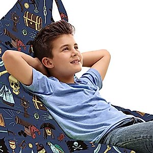 Ambesonne Pirates Lounger Chair Bag, Various Vintage Style Mysterious Pirate and Theme Hand Drawn Elements Cartoonish, High Capacity Storage with Handle Container, Lounger Size, Multicolor