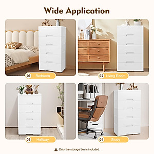 CHALIGHT Plastic Drawer 5-Layer Closet Storage Baby Clothes Organizer Plastic Dresser with Drawers White Dresser Clothes Drawer Small Kids Dressers for Bedroom Clothes Playroom Furniture Toys