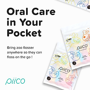 Piico Unflavored Kids Floss - No Fluoride Dual Line Dental Floss Picks - Fun Oral Care in Colorful Floss Sticks Design - Kids Flossers Avoid Tooth Decay & Gum Disease - 80 Count Zoo