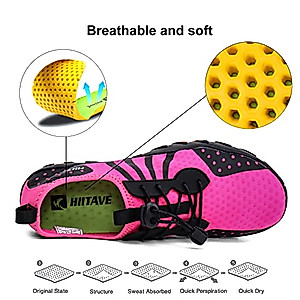 HIITAVE Womens Aqua Beach Water Shoes Quick Dry Barefoot Swim Socks for Surf Pool River Walking Diving Water Sports Fushia W9/M8