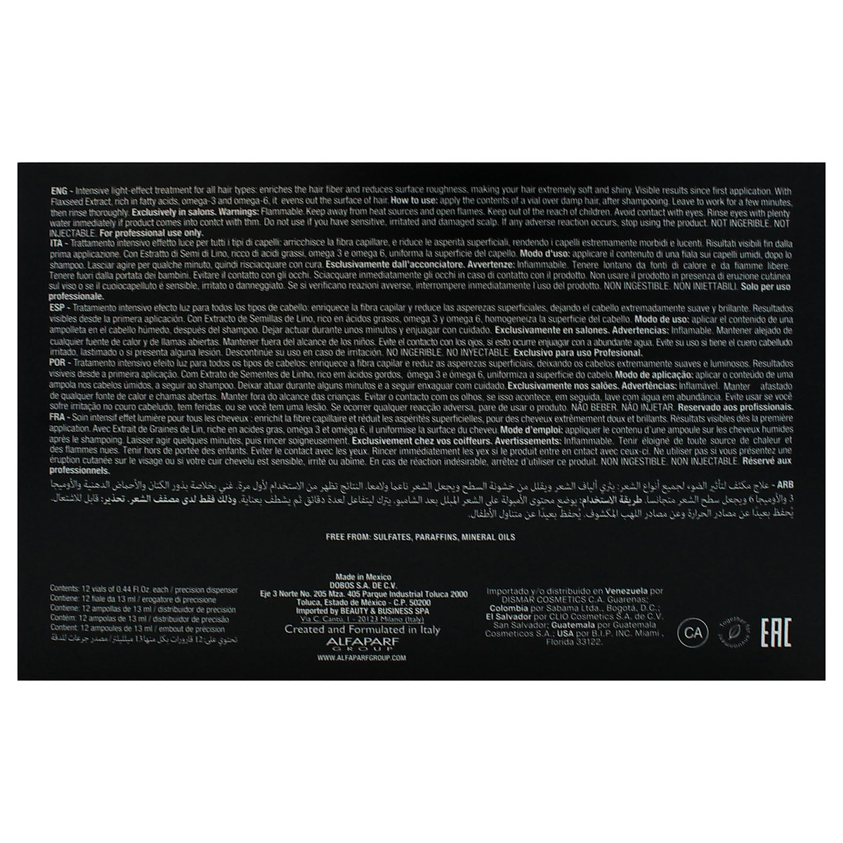 Alfaparf Milano Semi Di Lino Sublime Essential Hair Oil Treatment - Hydrating Hair Oil to Protect & Smooth Ends - With Flaxseed Extract + Omega 3 - Silky Hair Products (12 Vials x 13 ml / 0.44 oz/ea)