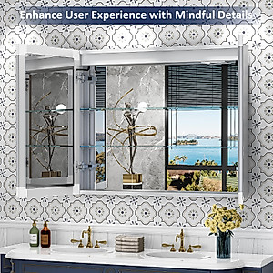 Lighted Medicine Cabinet with Mirror 36×30 Inch, Surface or Recessed Medicine Cabinet with Lights, Clock&Temp Display, Defogger, Dimming, LED Bathroom Medicine Cabinet with Built-in Outlet & USB Ports