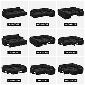 Belffin Velvet Storage Ottoman Module for Modular Sectional Sofa, Armrest Module for Sectional Sleeper Sofa Bed, Black