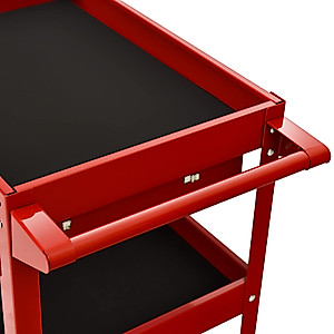 ERGOMASTER Metal Service Utility Cart with Wheels - 500LBS Tool Cart Heavy Duty Rolling 3-Tier Storage Organizer, for Garage Industrial Cart (Red)