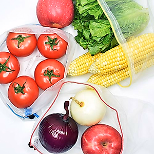 Mipruct 24 pack Reusable Produce Bags,Reusable produce bags for grocery,mesh bags See-Through and Washable Grogery Bags with 3 Sizes useful for storage fruits,vegetables,toys……
