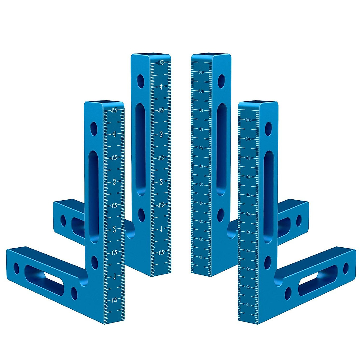 4PCS 90 Degree Aluminium Alloy Positioning Squares, 4.7" x 4.7" Right Angle Clamps Woodworking Carpenter Tool, Corner Clamping Square for Picture Frames Squares Assemble Cabinets Drawers, Blue