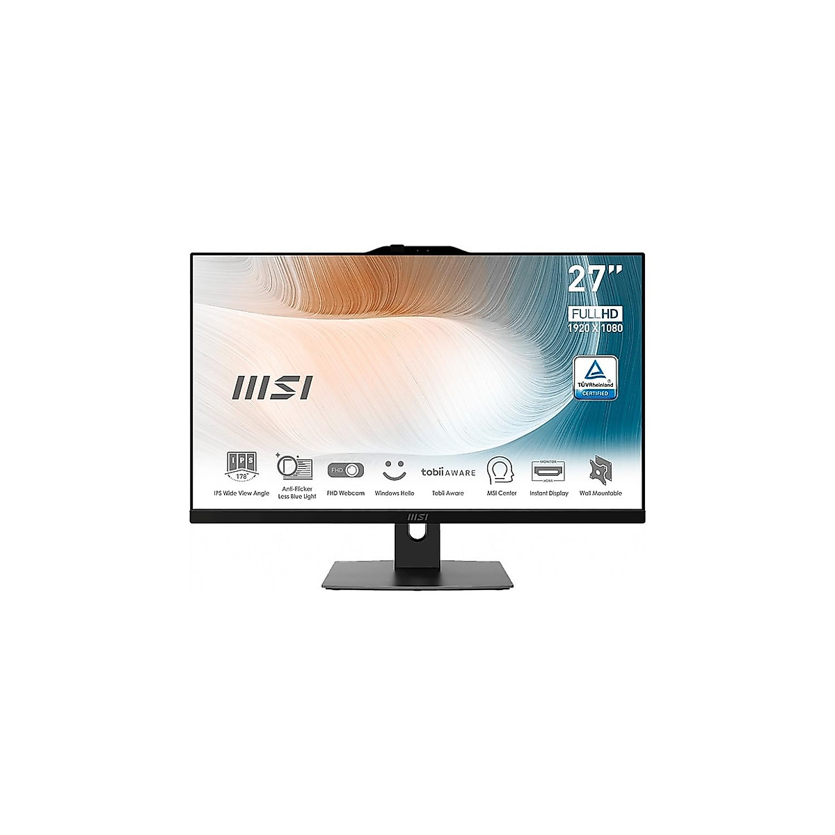 MSI Modern AM272P AIO Desktop, 27" FHD IPS-Grade LED, Intel Core i7-1260P, 16GB Memory (Dual-CHL), 512GB SSD, WiFi 6, BT 5.1, Black, Windows 11 Home (12M-027US)