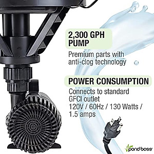 Pond Boss 1/4 HP Floating Fountain with 3 Bright White Lights, 50 Foot Power Cord - and Free Bonus Protective Pump Bag for Trouble-Free Operation.