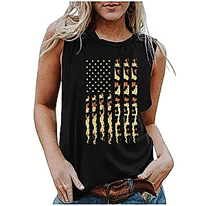 wodceeke Women's American Flag Print Tank Tops Sleeveless Loose T-shirt Independence Day Blouse Tops (Black, M)