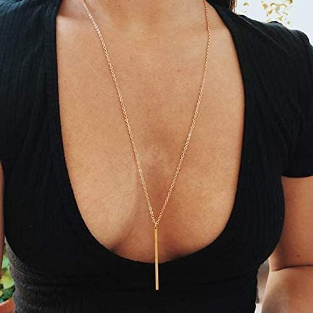 YQZIYOU 4 PCS Long Necklaces for Women - Fashion Pendant Necklace Jewelry, Golden Bar Feather Circle Leaf Lock Tassel Y Necklace Jewelry Set
