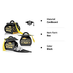 30 Pieces Graduation Cap Gift Box Graduation Party Favors Graduation Candy Box Treat Box with Gold Tassel Graduation Centerpieces for Tables 2022 Graduation Decorations Grad Party Supplies (Black)