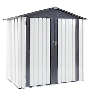 YOPTO 6x4x6 FT Metal Storage Shed Outdoor Storing Tools with Lockable Hinge Door,Per-FECT-to Store Garden Tools,Lawn Care Equipment and Outdoor-Toys for Backyard Patio,White+Grey