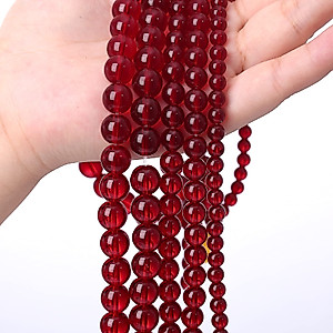 Smooth Garnet Red Glass Crystal Round Loose BeadsFor Jewelry Making DIY Bracelet Necklace Accessories 8mm 51pcs 15" Strand (Garnet Red Glass, 8mm)