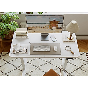 BANTI Small Electric Standing Desk, Stand up Height Adjustable Home Office Table, Sit Stand Desk with Splice Board, 43"x24", White Frame & White Top