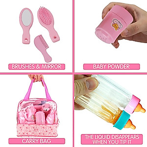 28 PCS Baby Doll Accessories Complete Car Set - Doll Feeding Pretend Playset for Kids, Girls with Magic Milk Bottles in a Storage Bag