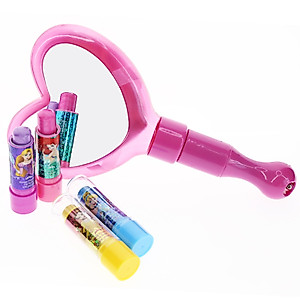 Townley Girl Disney Princess Sparkly Lip Balm For Girls, 4 pack with Light Up Mirror