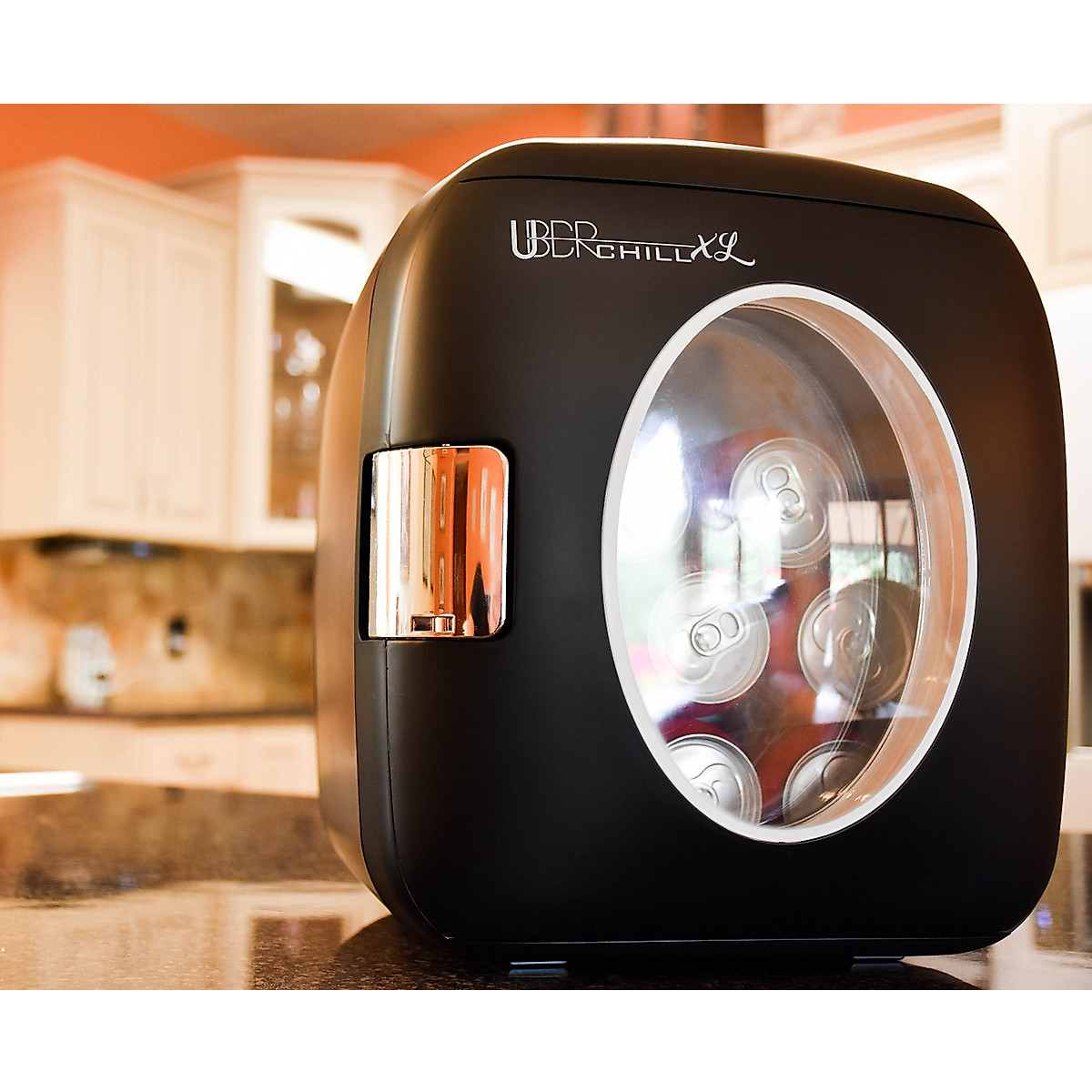 Uber Appliance UB-XL1 Personal Portable Mini Fridge 12 can Thermoelectric Cooler & Warmer for indoor/outdoor - bedroom, office, dorm, car, boat, RV - 110V AC & 12V DC cords included - Matte Black