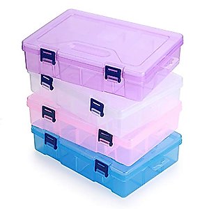 BTSKY Large Capacity Pencil Box, Adjustable Double Deck Office Supplies Storage Organizer Case, Assorted Color Brush Painting Pencils Storage Box Watercolor Pen Container Drawing Tool 4 Pack
