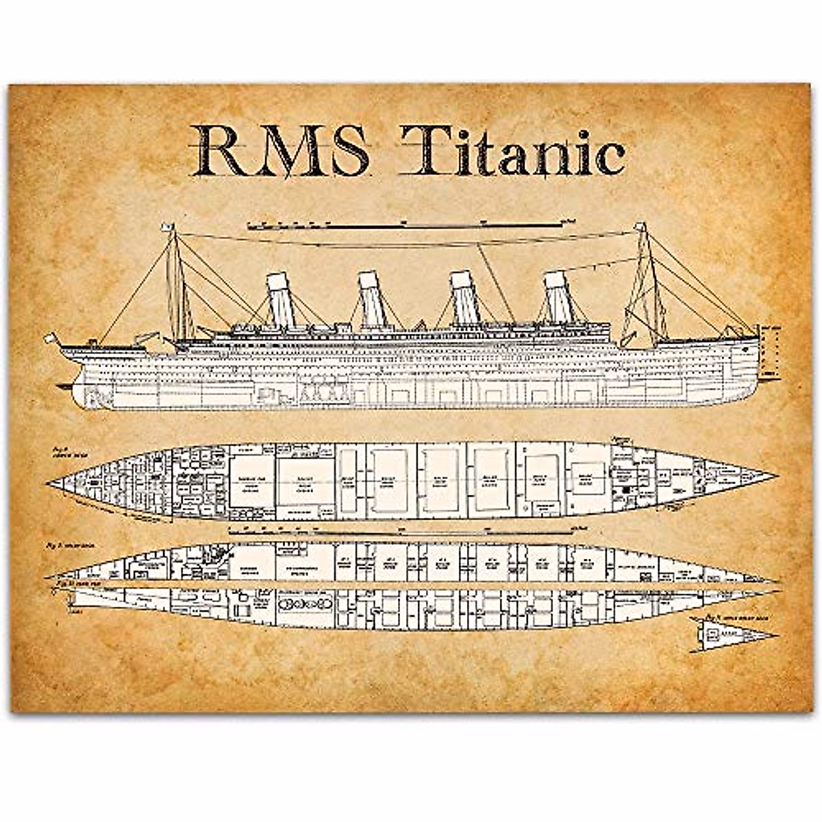 Titanic Poster Blueprints - 11x14 Unframed Print - Great Titanic Gift and Titanic Decor for History Buffs - Wonderful Titanic Picture