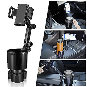 Cup Holder Expander for Car with Phone Mount,THIS HILL 2 in 1 Car Cup Holder Expander Adjustable Base, 360°Rotation, Cup Holder Cell Phone Holder for Car Compatible with iPhone All Smartphones