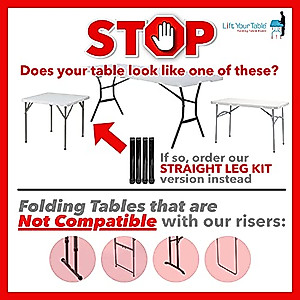 Lift Your Table® Folding Table Risers, Made In The USA, Easy-To-Use Bent Leg Folding Table Extensions, Counter Height (Original Foot), Raises Folding Tables 8” Inches. Durable, Sturdy. Set of 4, Black