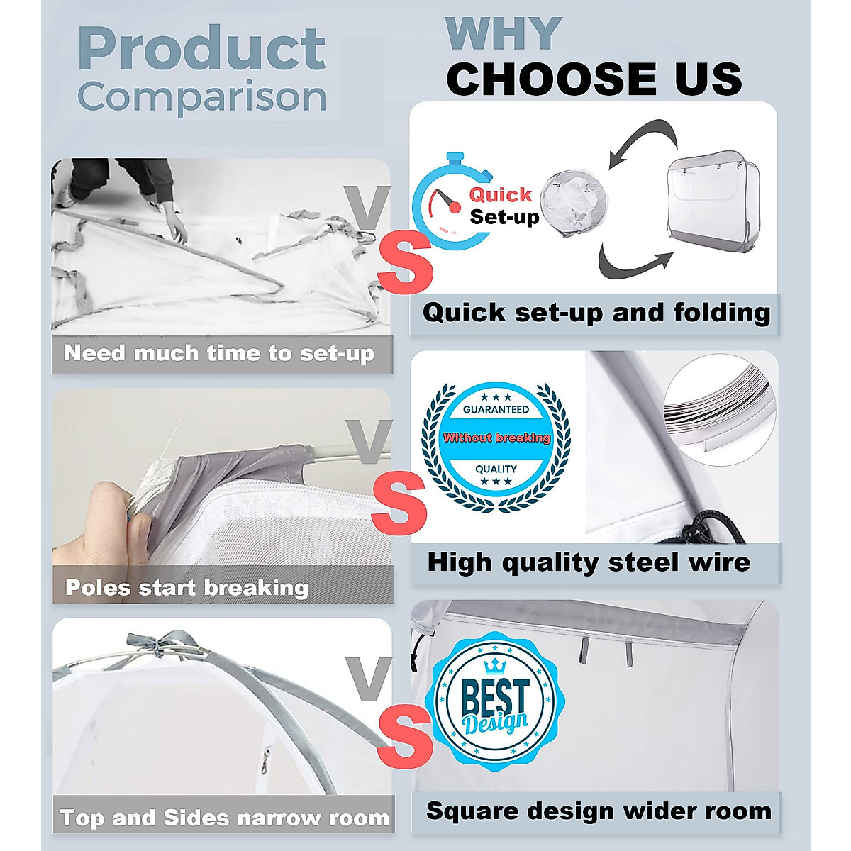 TETINY POP Baby Safety Netting Cover for Crib Pop Up Canopy to Stop Baby from Climbing Out Top Square Frame More Large Room Mosquito Mesh with Storage Bag and Carry Bag