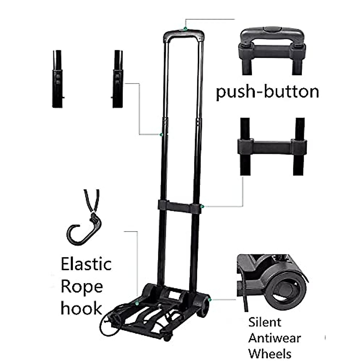 Plastic Folding Luggage Cart with 2 Wheels Lightweight Minisize Hand Truck for Travel, Moving,Camping and Office School Use Trolley(Small Base Plate 12.6"x9"inch)